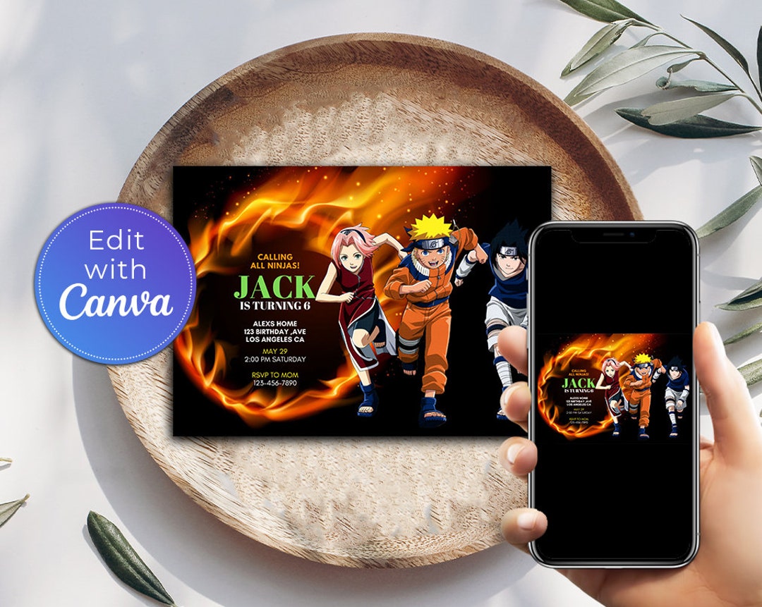 Ninja Anime Birthday Party Invitation Manga Anime Invitation Printable ...
