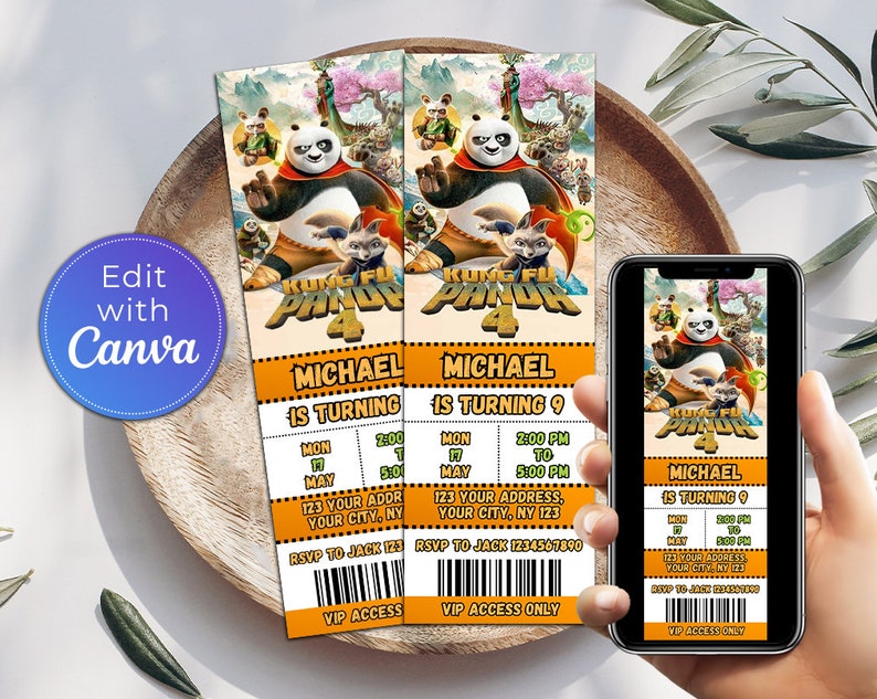 Panda 4 Movie Invitation Panda Birthday Invitation Kung Fu Movie ...