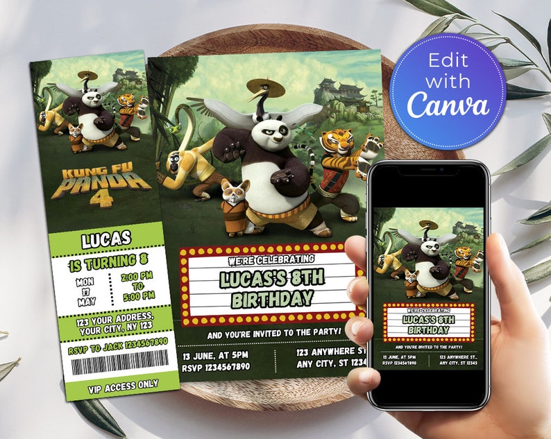 Panda 4 Movie Invitation Panda Birthday Invitation Kung Fu Movie ...