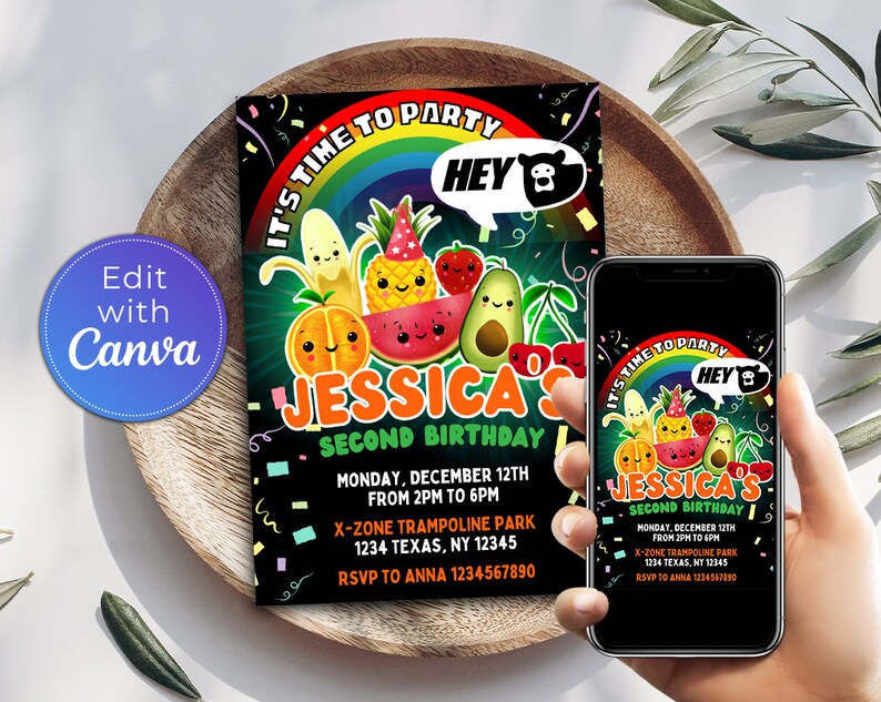 Hey Bear Sensory Invitation Dancing Fruit Birthday Invitation Hey Bear ...