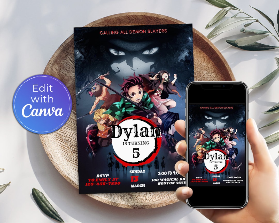 Demon Slayer Birthday Invitation Printable Anime Birthday Invitation ...