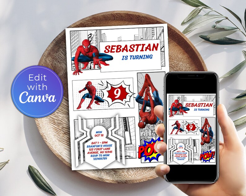 Spider Man Birthday Invitation Printable Super Hero Birthday Party ...
