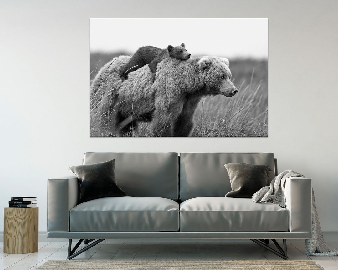 Bear Cub Photography Print: Black and White Canvas Wall Art - Etsy