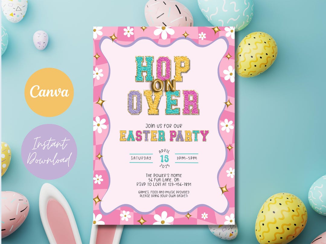 EDITABLE Hop on Over Easter Invitation, Easter Party Invitation, Party ...