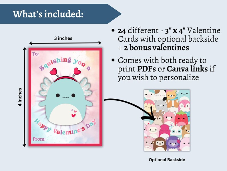 Squishmallow Valentine Cards Canva Template + Printable PDF | Cute ...