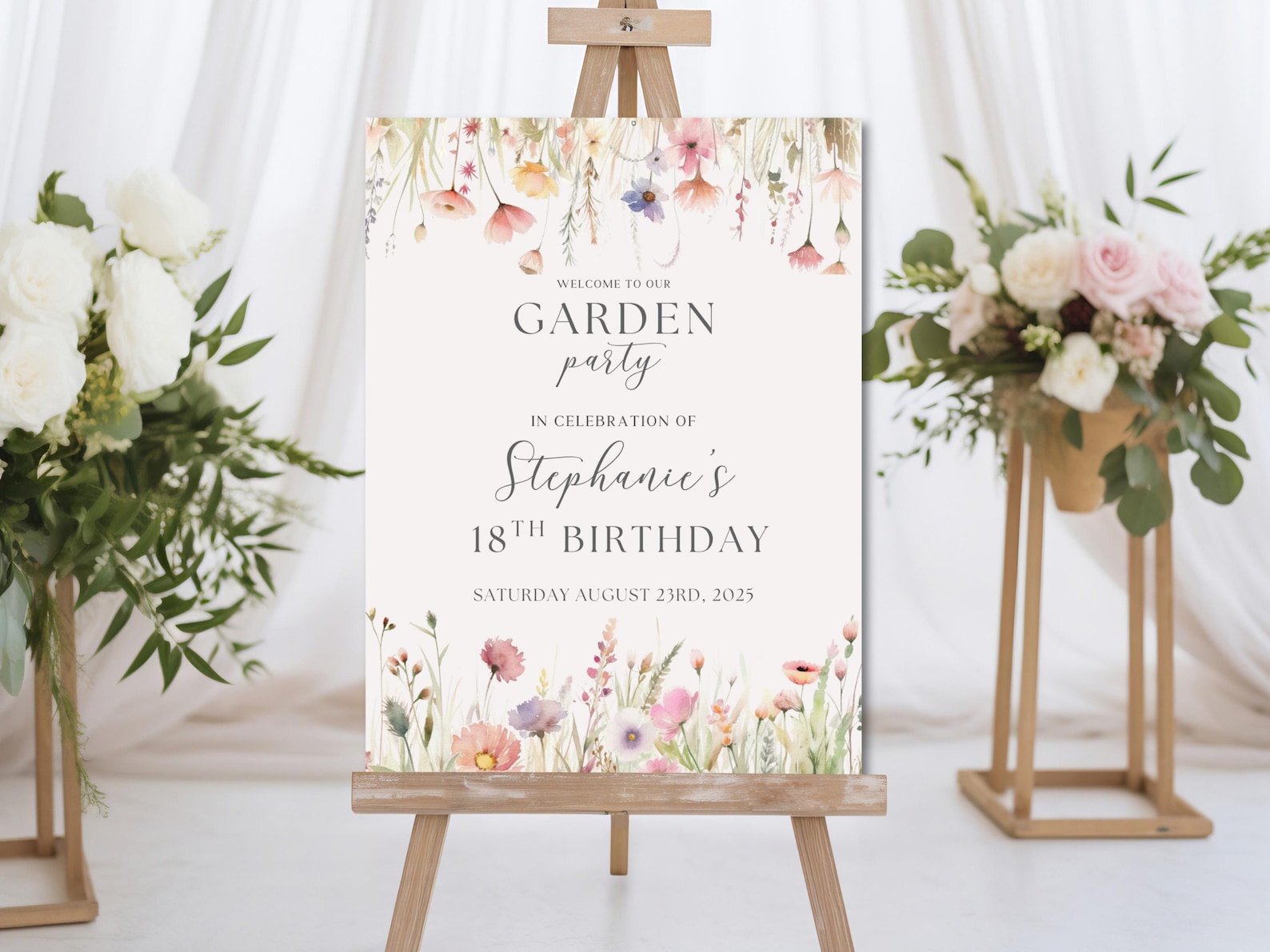 Wildflower Garden Party Welcome Sign: Editable Birthday Decor ...