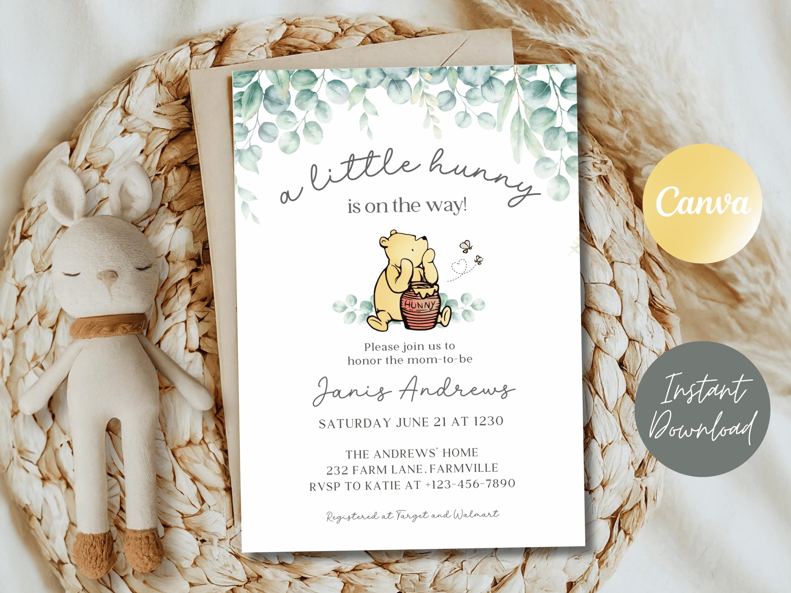 Editable Winnie the Pooh Baby Shower Invitation, Classic Winnie Pooh ...