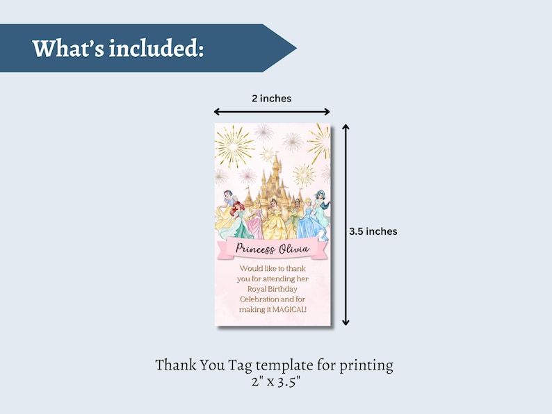 Princess Birthday Thank You Tag, Princess Party Favor Tags, Girl ...