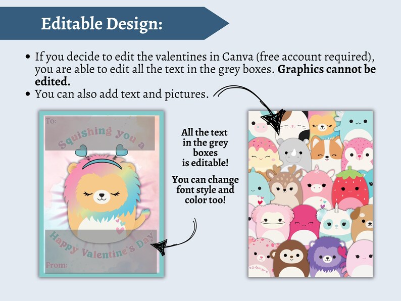 Squishmallow Valentine Cards Canva Template + Printable PDF | Cute ...