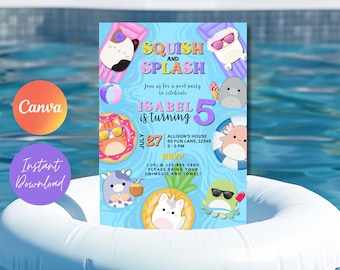 Squishmallow Birthday Invitation- Pool Party - Etsy