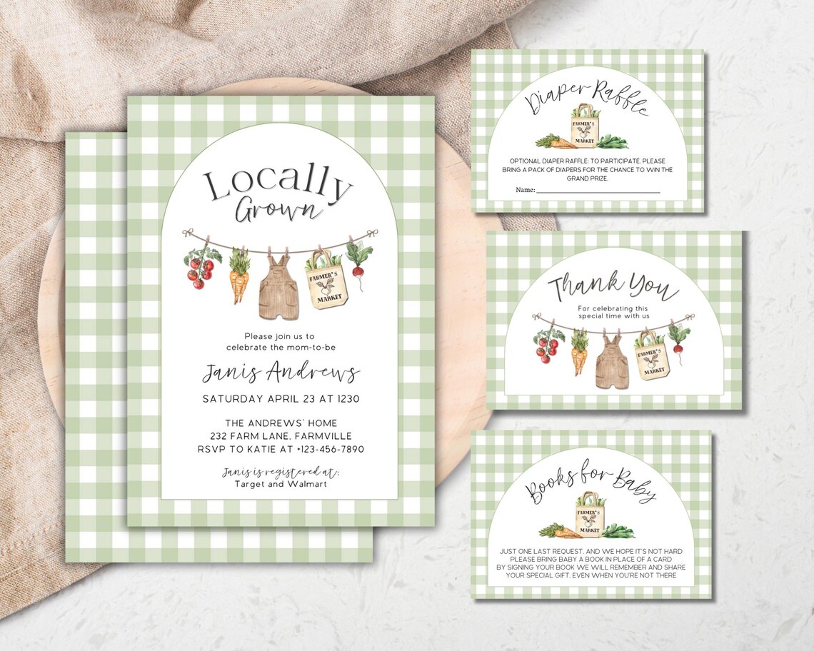 Locally Grown Baby Shower Invitation Bundle: Editable Templates ...