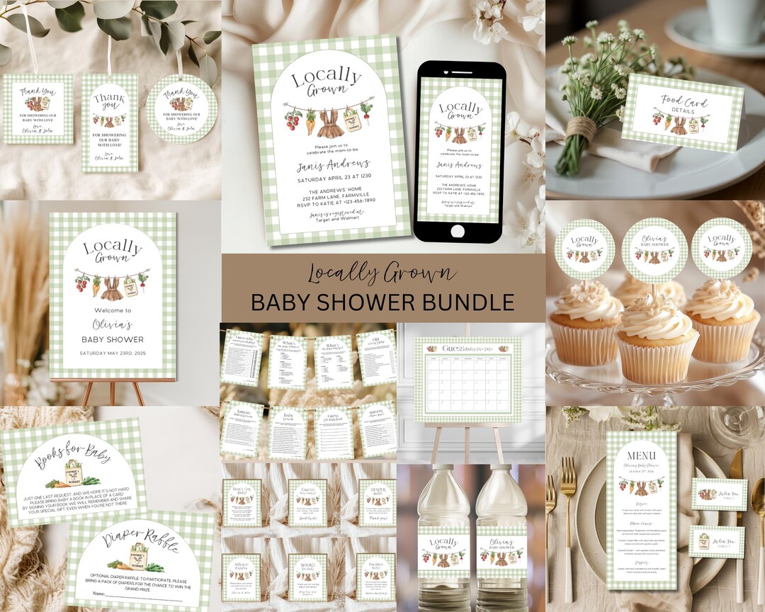 Locally Grown Baby Girl Shower Template Bundle: Clothesline Theme ...