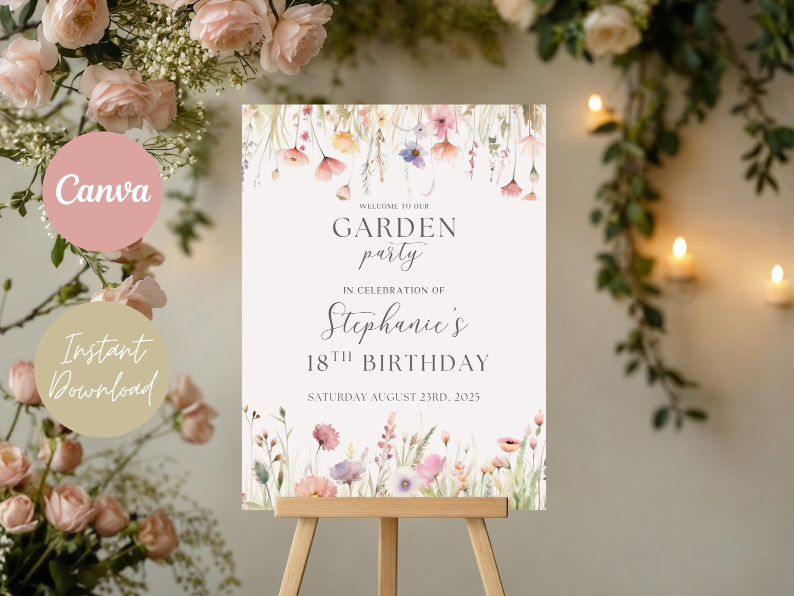 Wildflower Garden Party Welcome Sign: Editable Birthday Decor ...