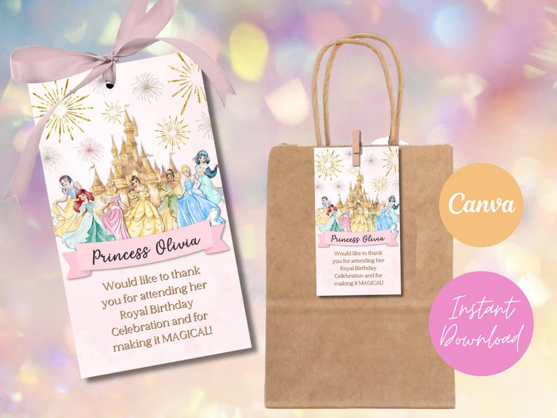Princess Birthday Thank You Tag, Princess Party Favor Tags, Girl ...