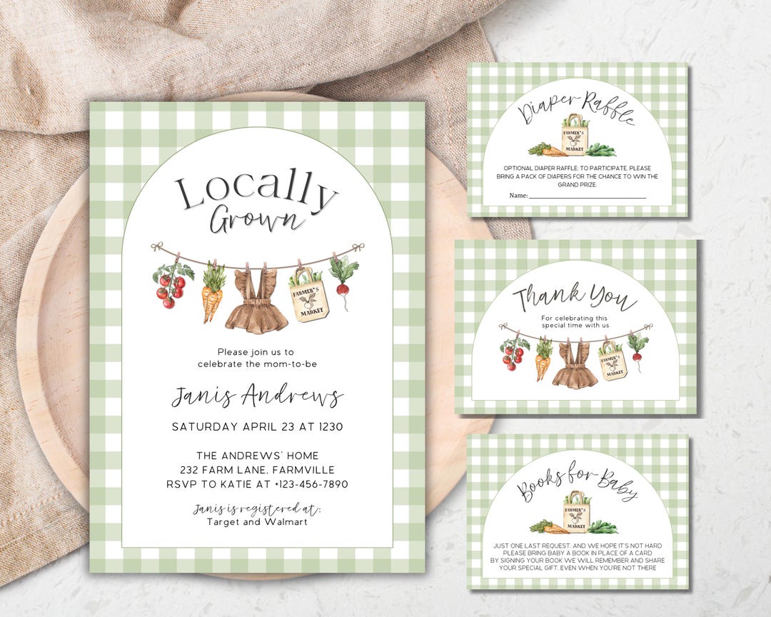Locally Grown Baby Shower Invitation Bundle: Editable Templates ...