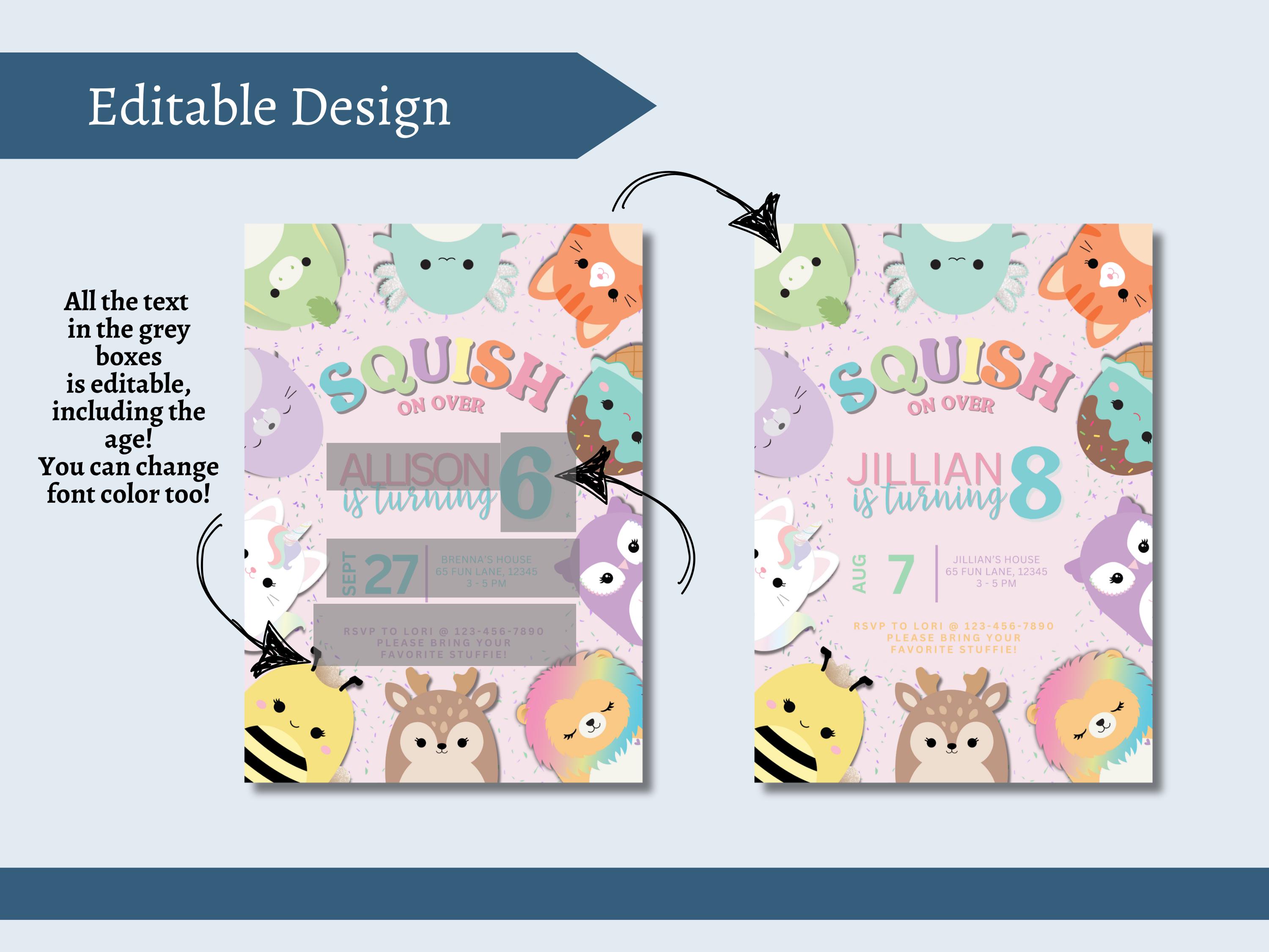 Squishmallow Birthday Invitation Template: Editable Girl Party Invite ...