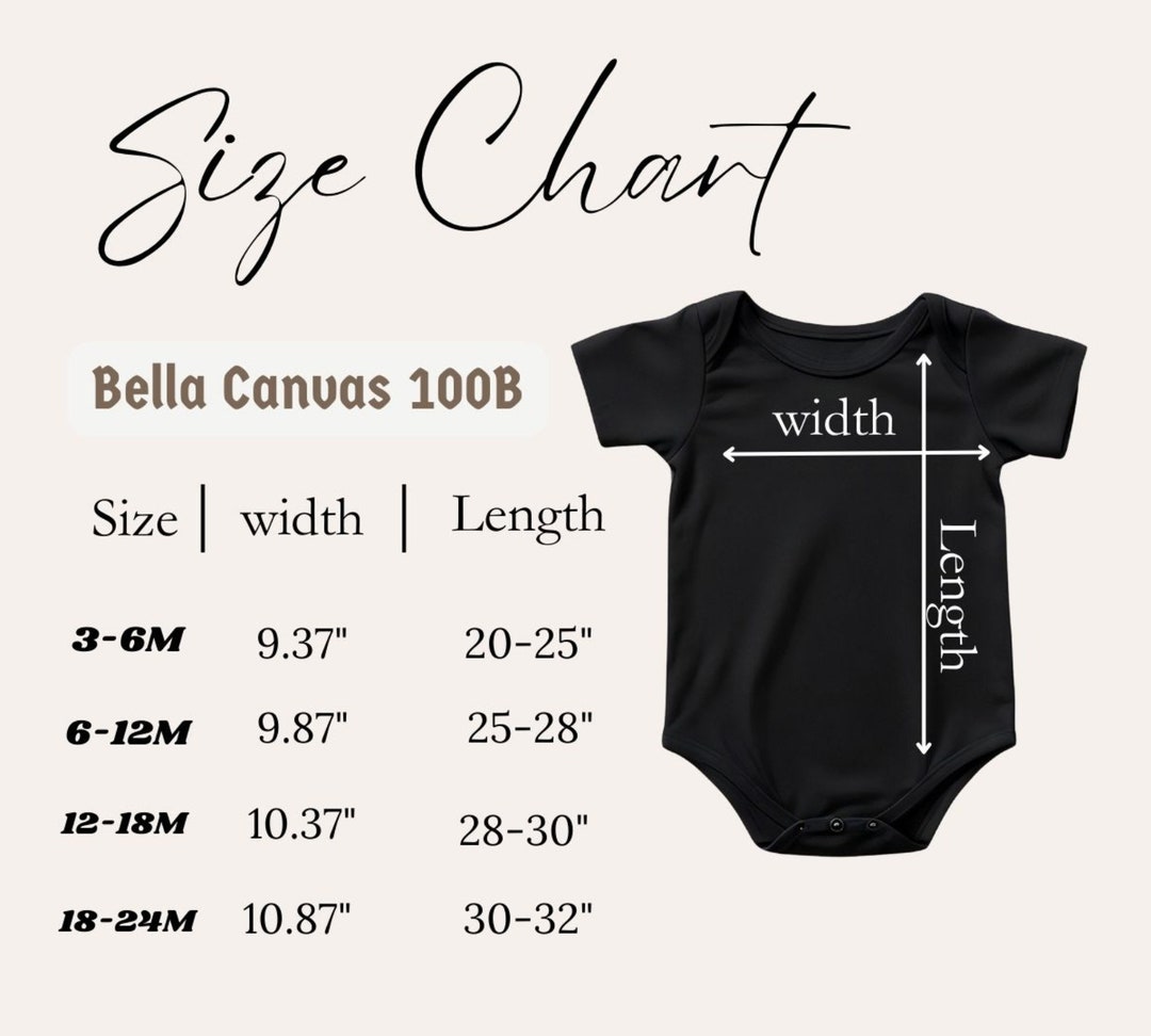 Bella Canvas 100B Size Chart, Bella Canva Mockup, Size Chart, Tshirt ...