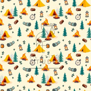 Camping Seamless Pattern, Camping Items Pattern, Camping Digital ...