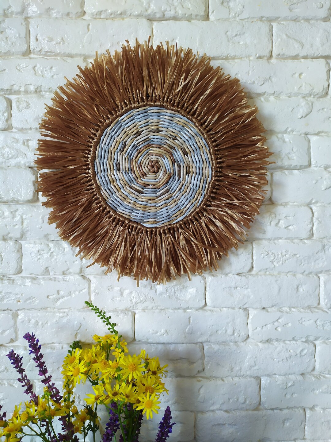 Boho Fringe Wall Decor, Raffia Fringe Placemat, Natural Raffia Wall ...