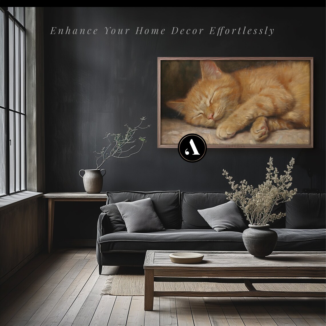 Cute Ginger Cat Sleeping Oil Painting Vintage Samsung Frame TV Art ...