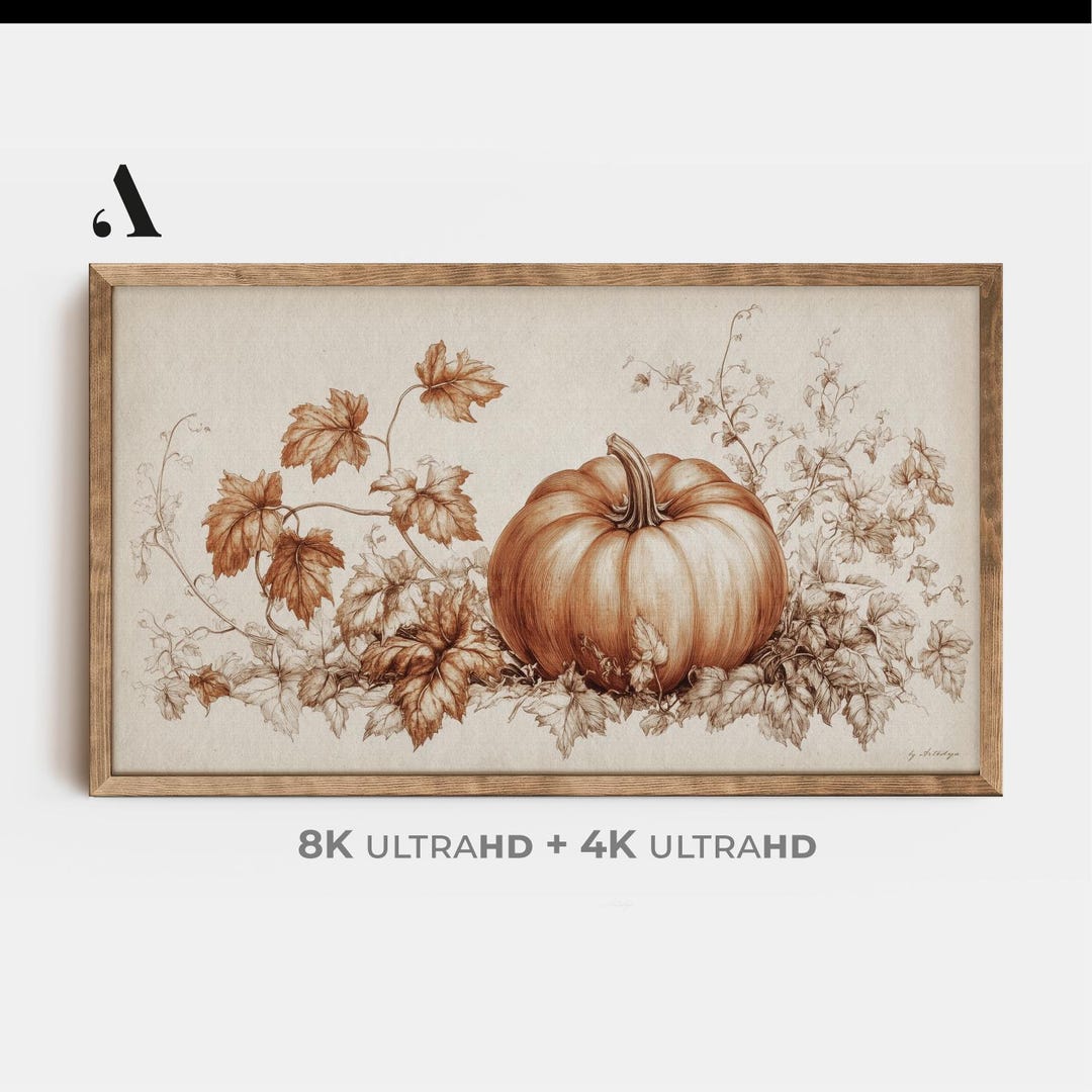 Vintage Halloween Pumpkin Etching on Aged Paper Frame TV Art Fall ...
