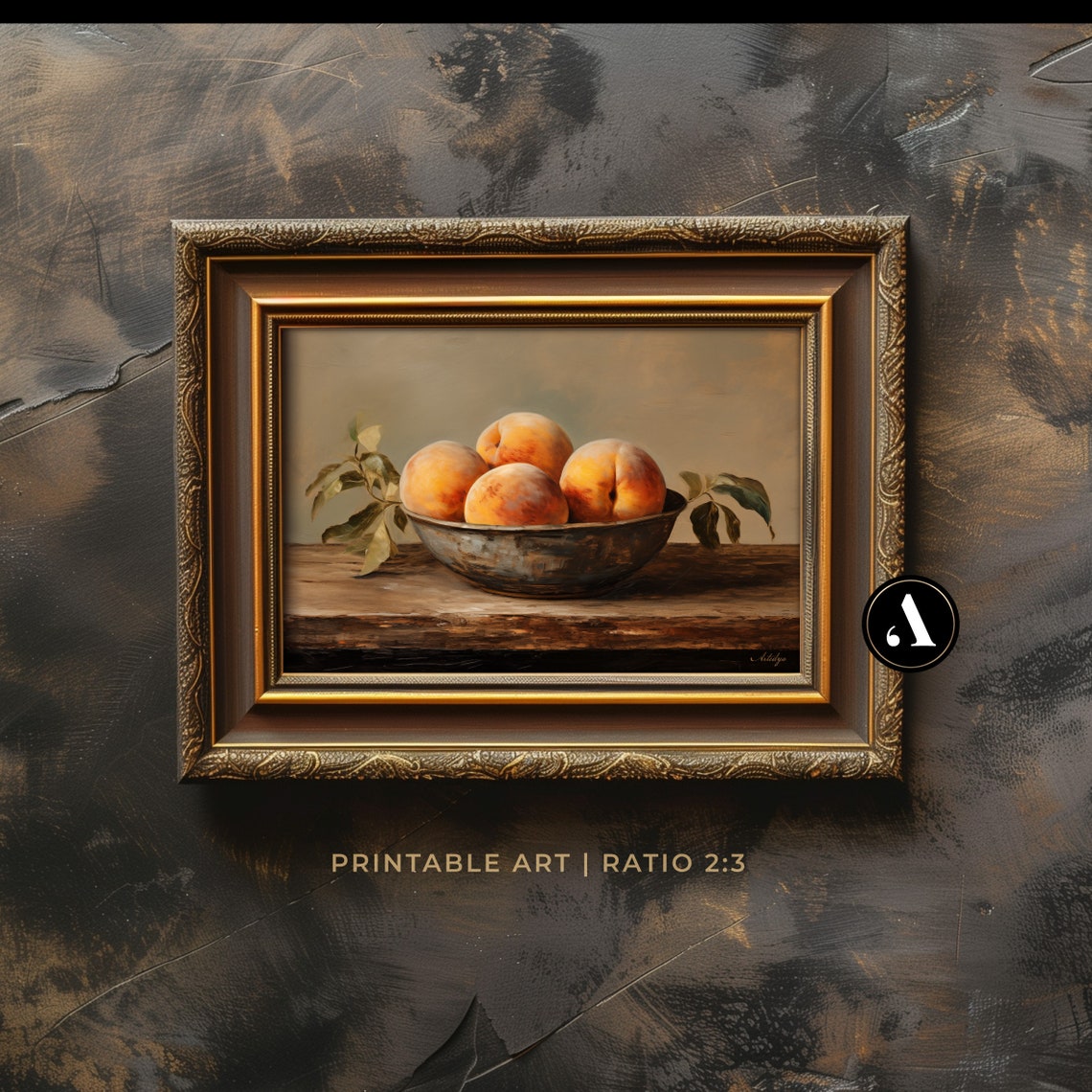 Moody Vintage Fruit Still Life: Peaches Oil Painting | Printable Wall ...