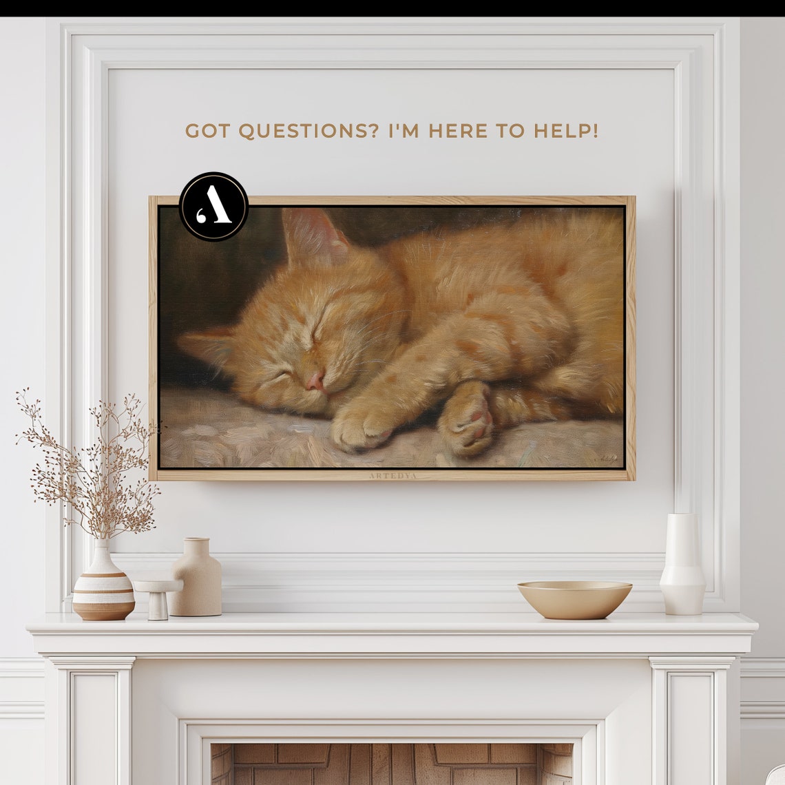 Cute Ginger Cat Sleeping Oil Painting Vintage Samsung Frame TV Art ...