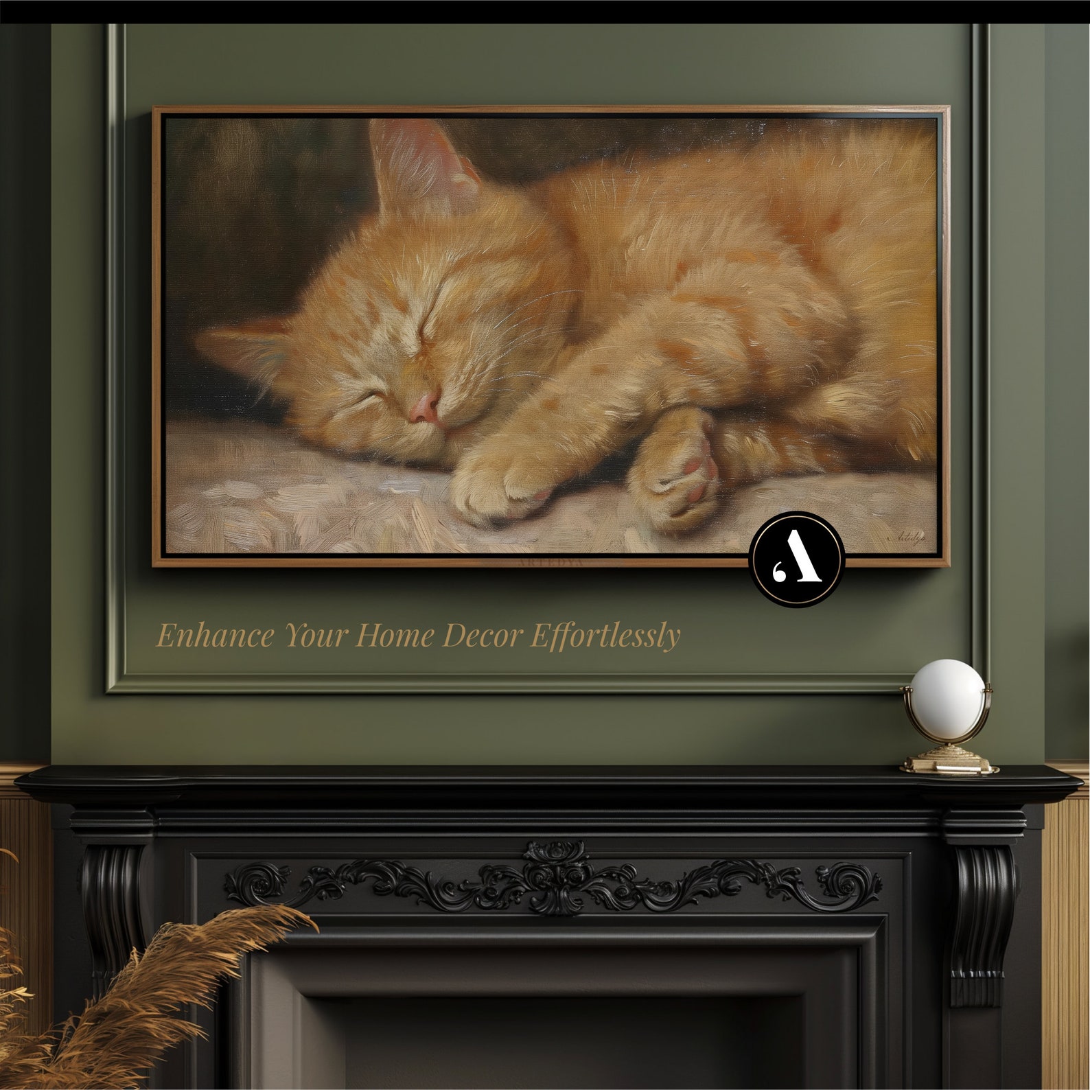 Cute Ginger Cat Sleeping Oil Painting Vintage Samsung Frame TV Art ...