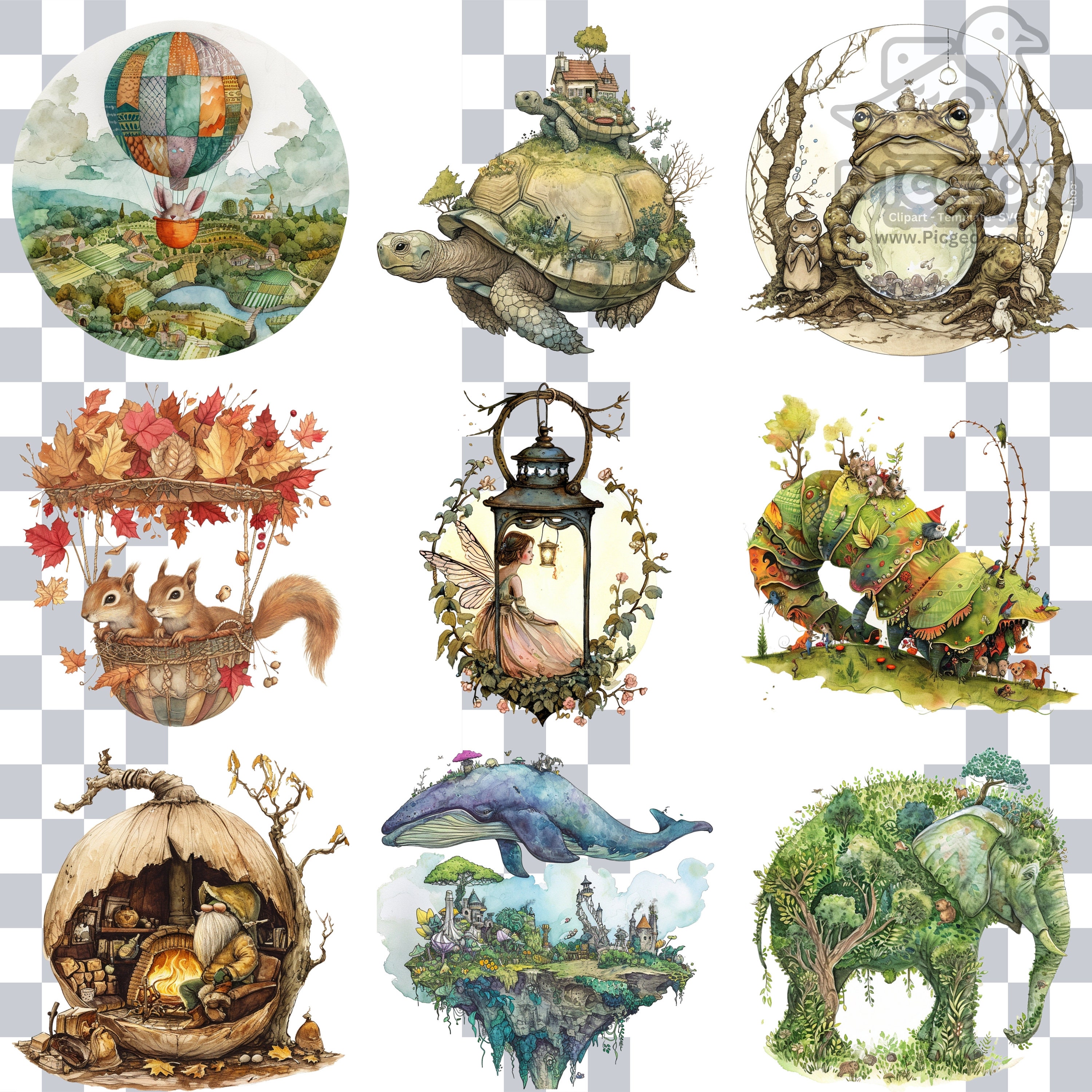 Whimsical Animals Fairy Tale Scenes PNG Clipart Bundle Nordic Svg for ...