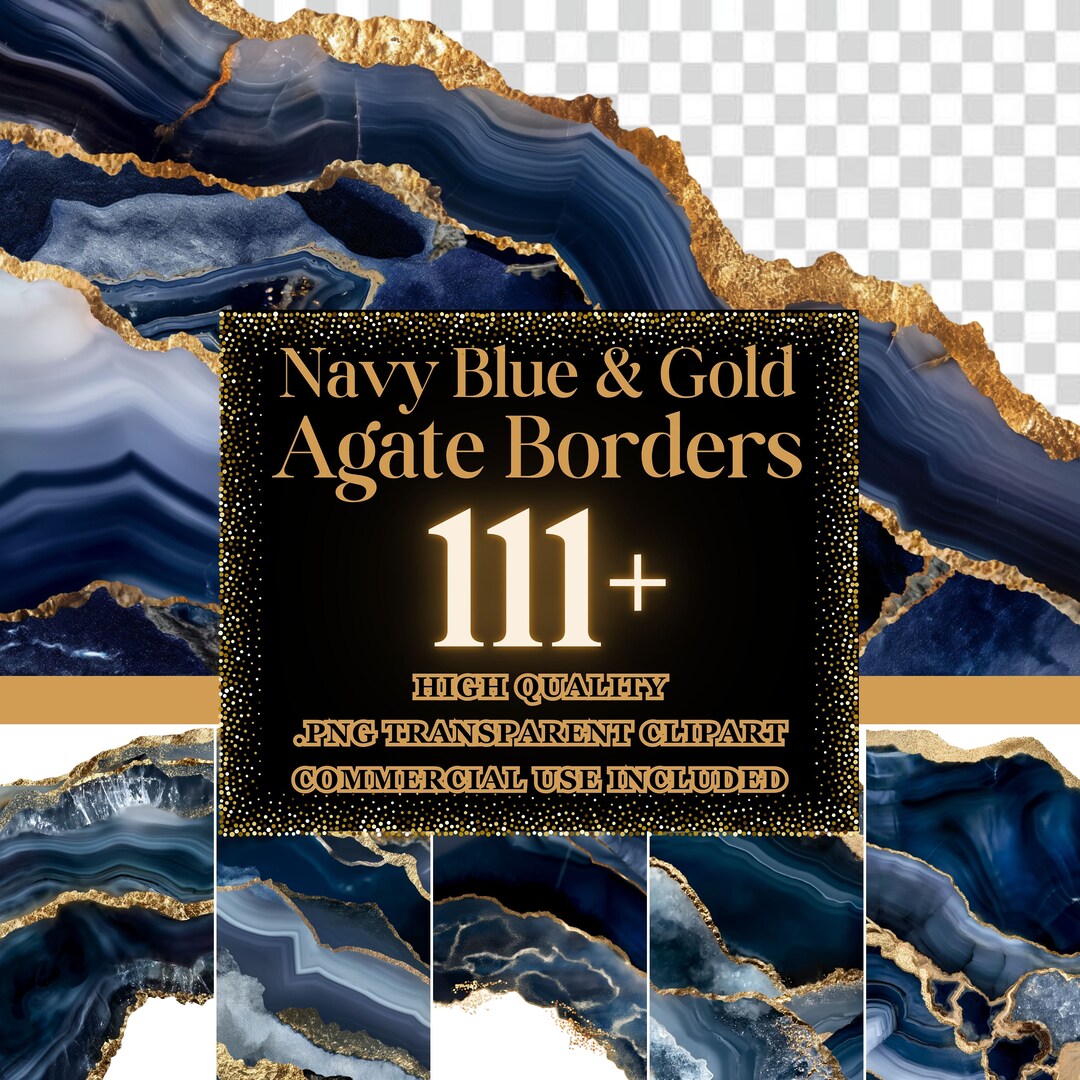 Navy Blue Agate Slices Gold Clipart PNG Agate Border Svg Shirt Geode ...