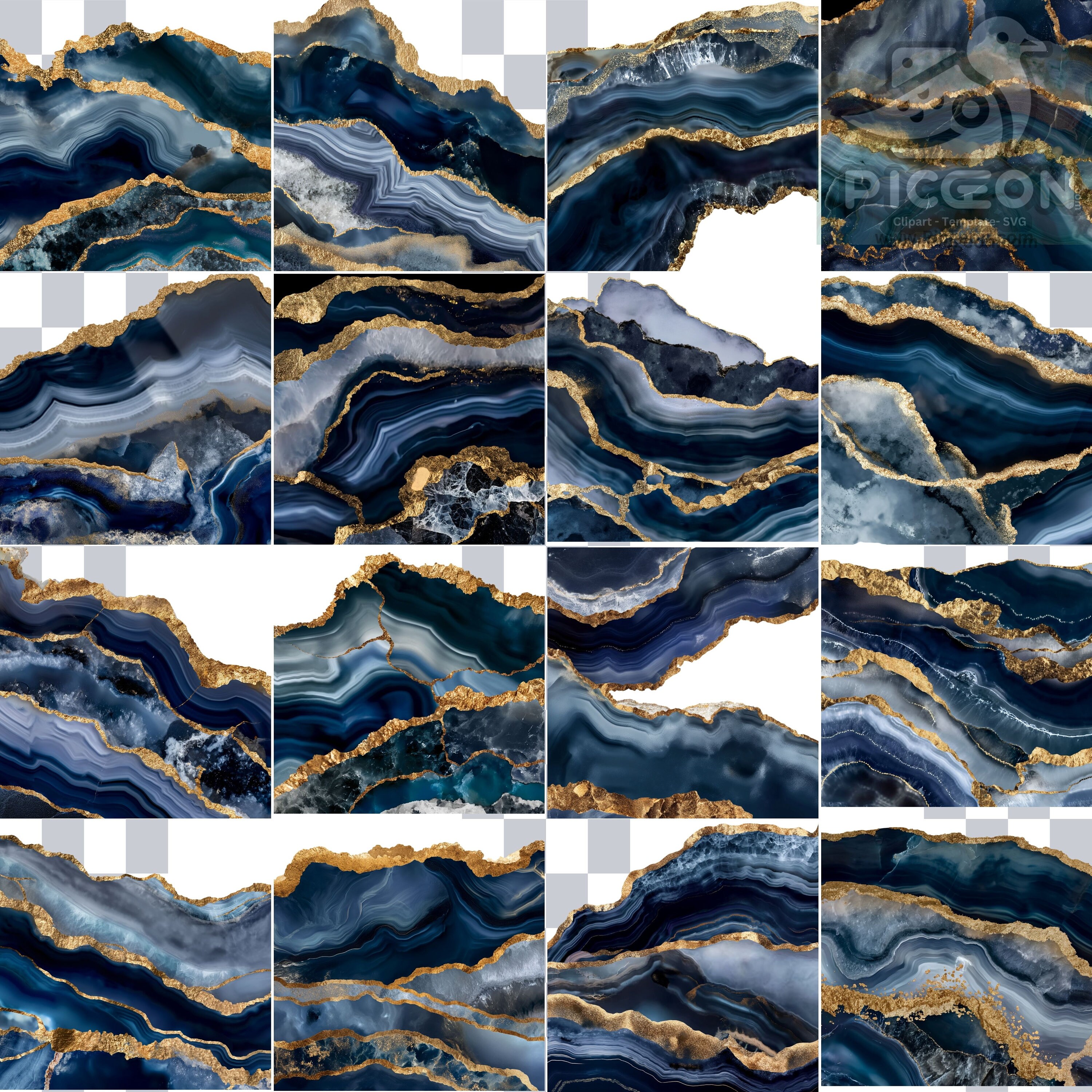 Navy Blue Agate Slices Gold Clipart PNG Agate Border Svg Shirt Geode ...
