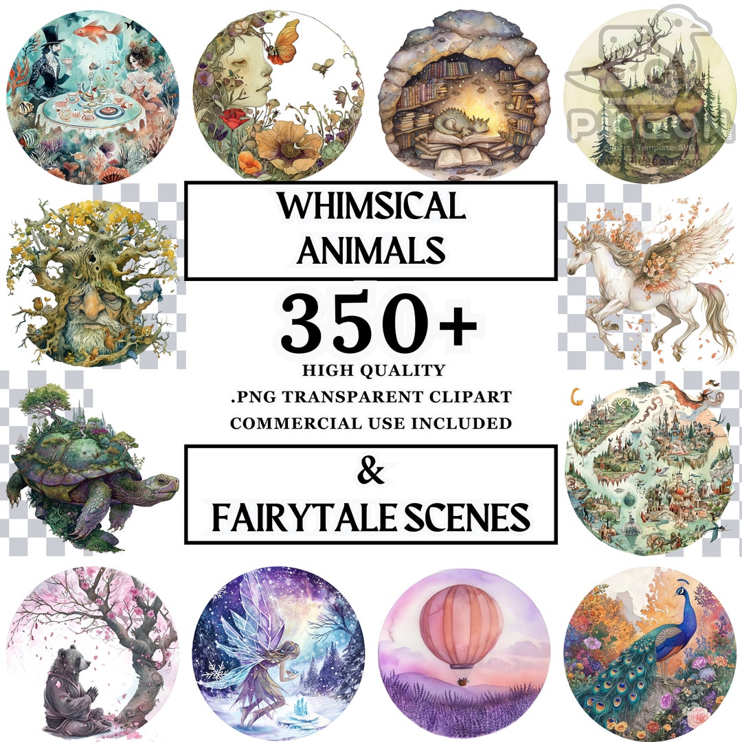 Whimsical Animals Fairy Tale Scenes PNG Clipart Bundle Nordic Svg for ...