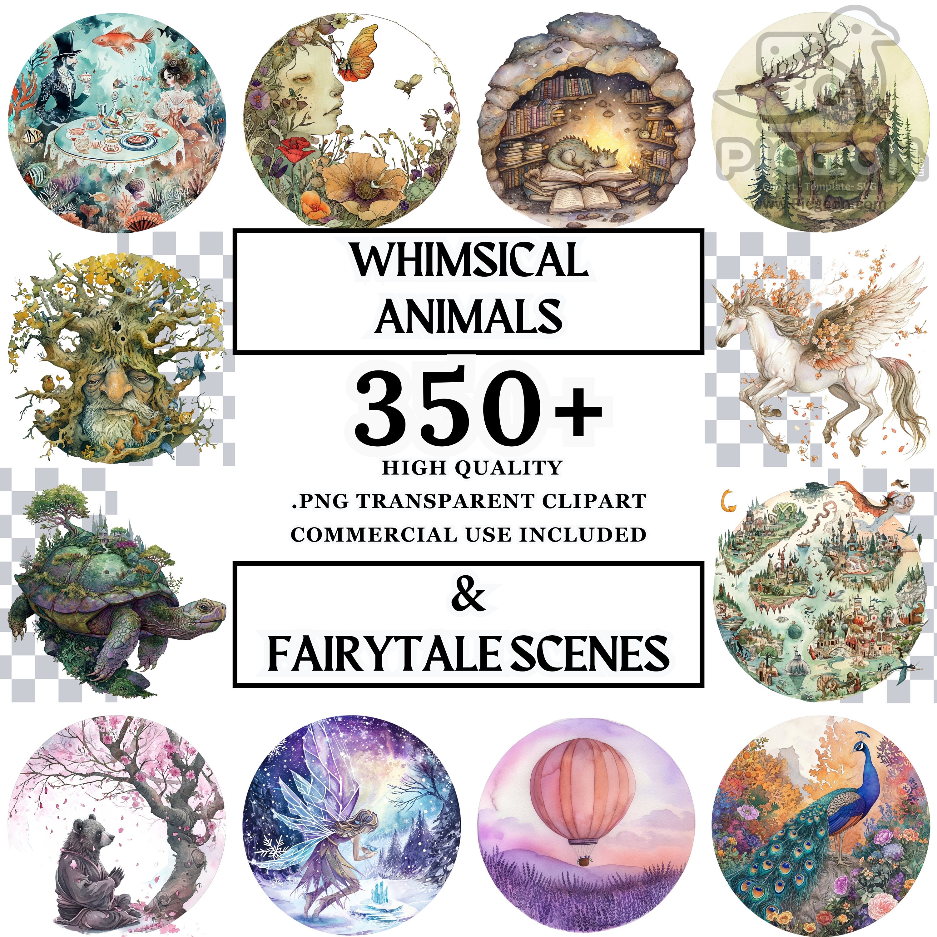 Whimsical Animals Fairy Tale Scenes PNG Clipart Bundle Nordic Svg for ...