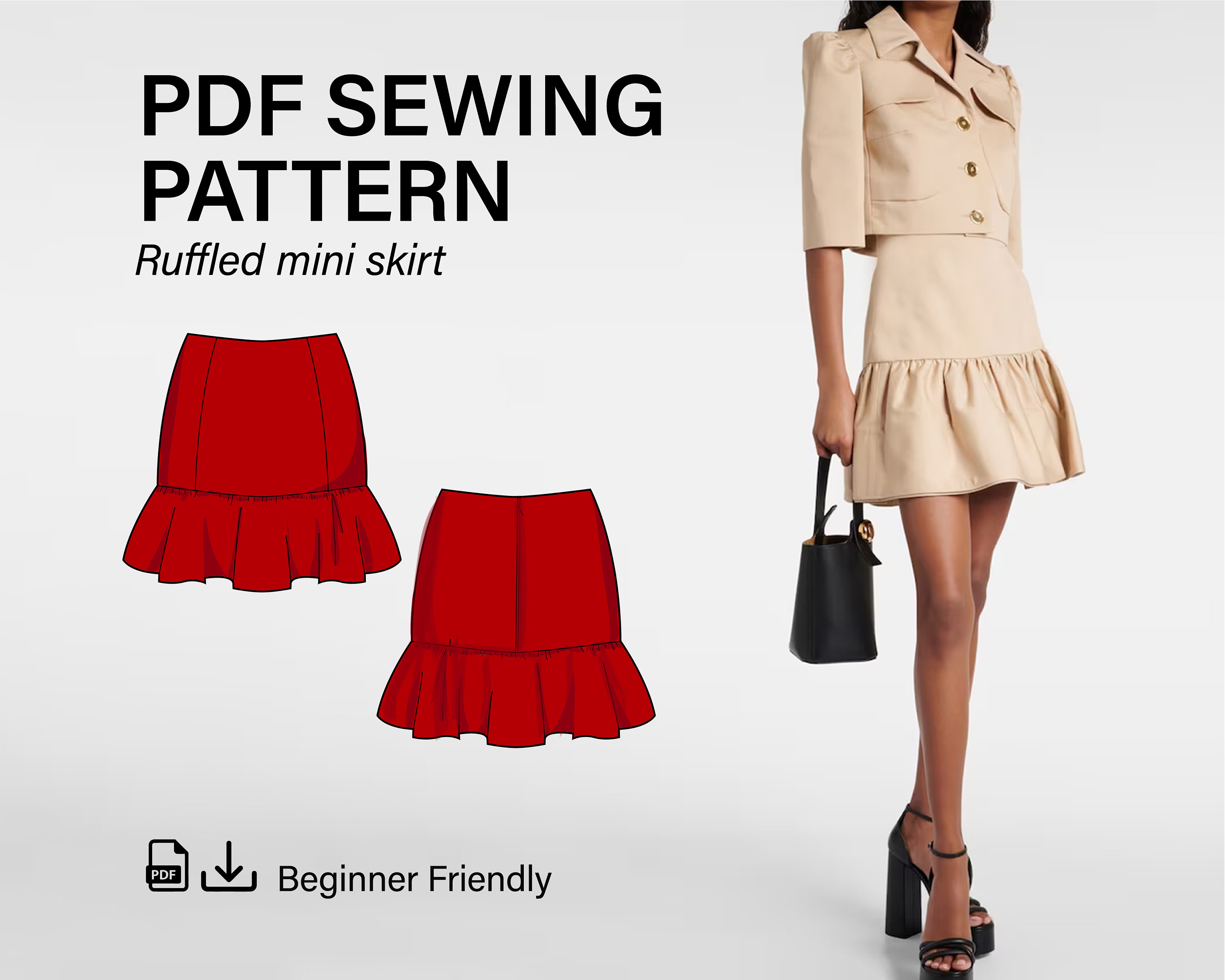 Ruffle Skirt, Digital Download, Mini Style Frill Skirt, Pdf Sewing ...