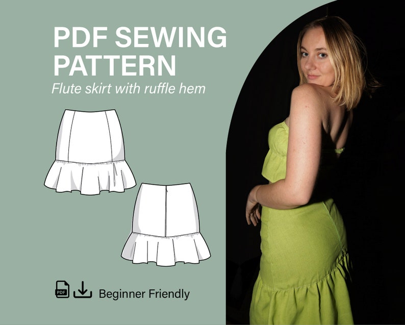 Skirt With Ruffle Digital Sewing Pattern Instant Download Mini Style Frill Skirt Size XS-XXL ...