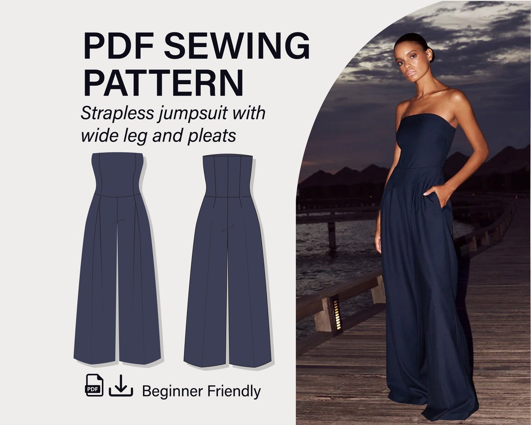 Wide Leg Full Jumpsuit, Digital Download, PDF Sewing Pattern, Strapless ...