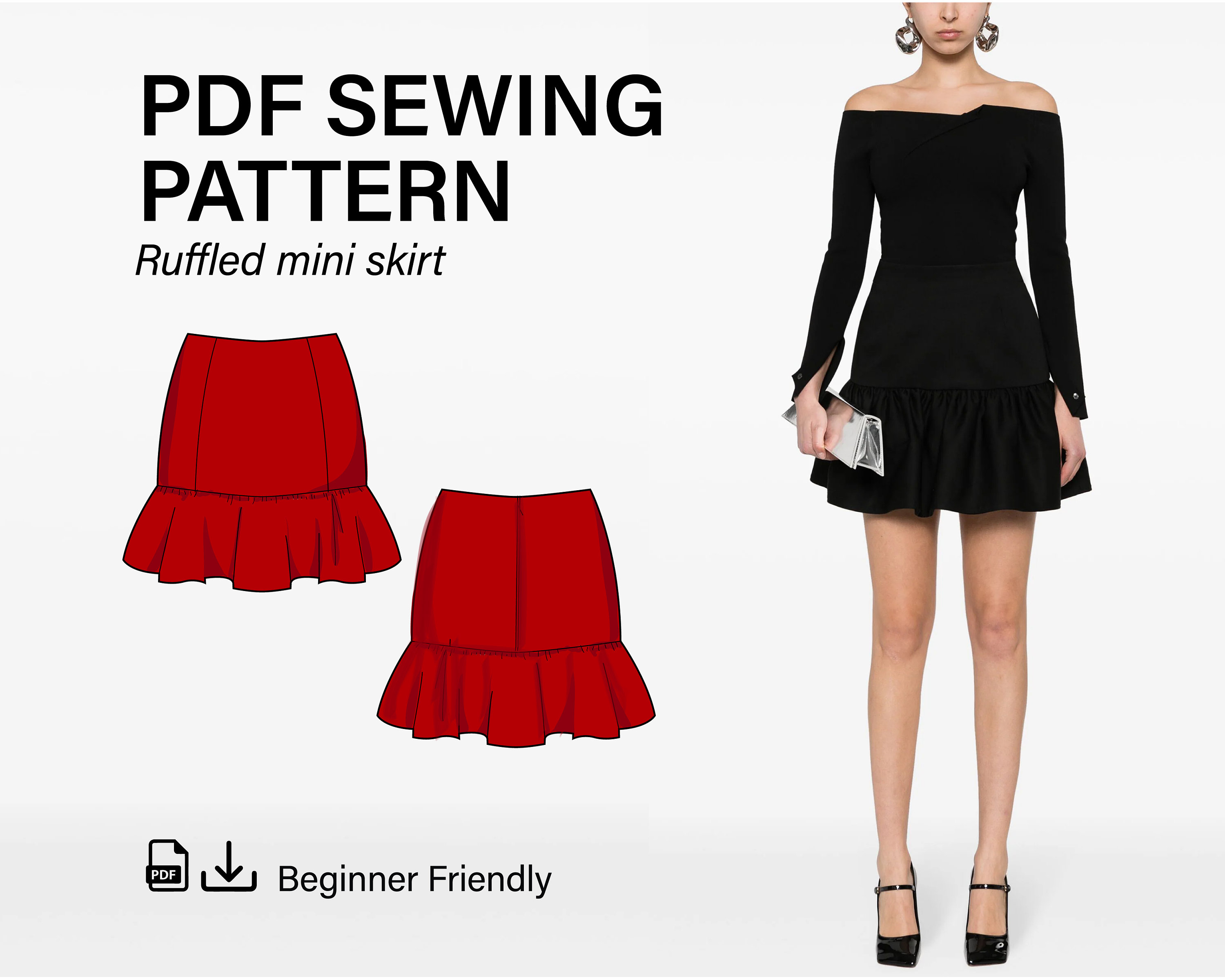 Ruffled Mini Skirt, Digital Download, Pdf Sewing Pattern, Frill Skirt ...