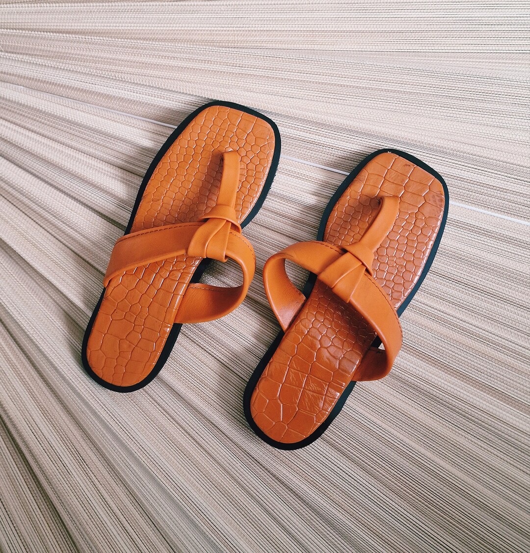 Orange Sandals Womens Summer Thong Sandals Orange Faux Leather Slides ...