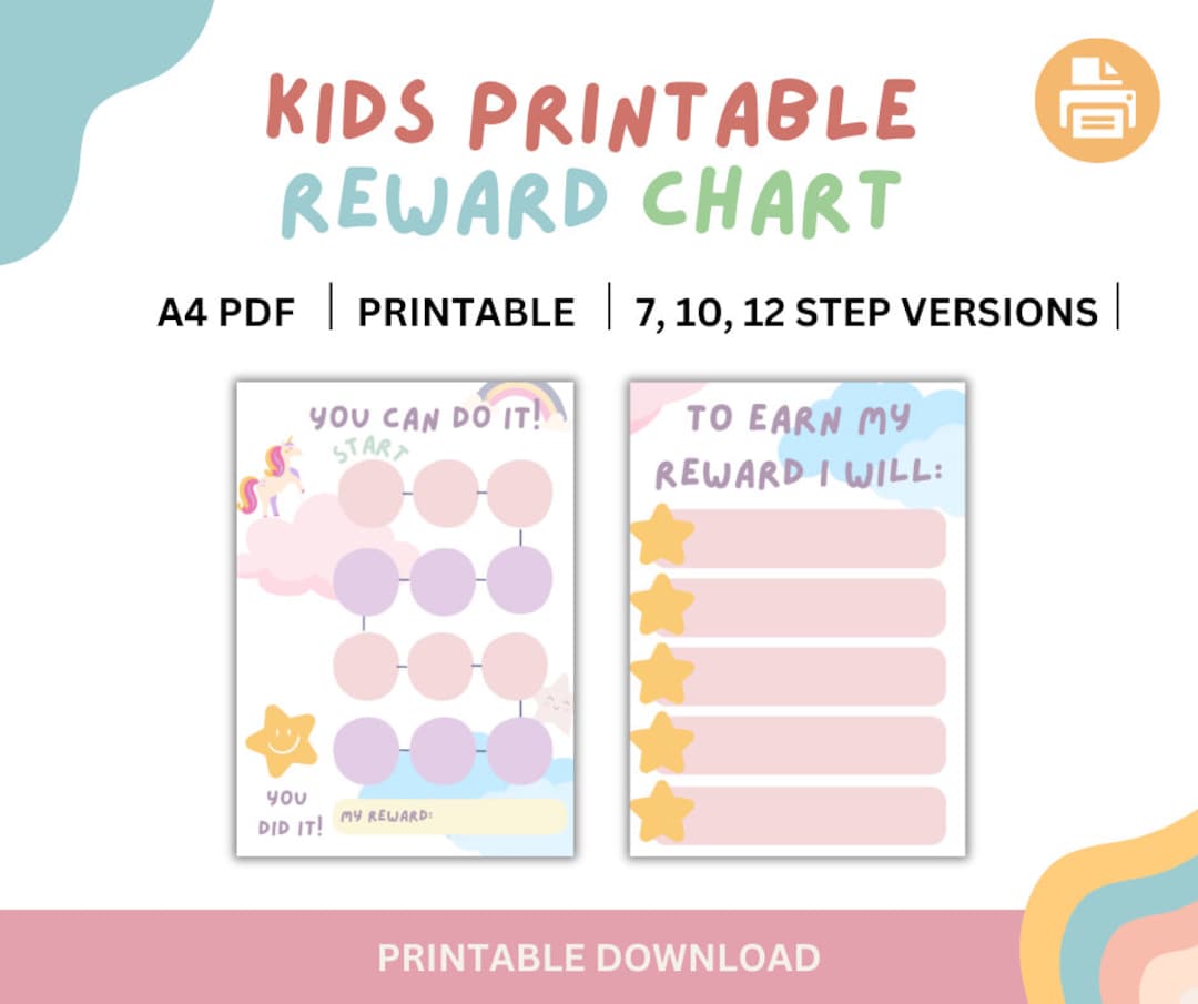 Printable Reward Chart for Kids Instant Download PDF Pack - Etsy UK