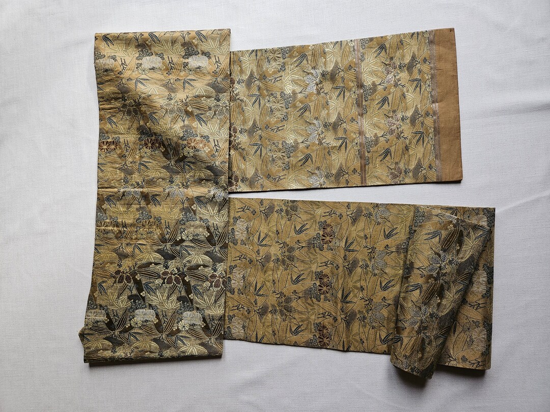 Antique Japanese Silk Brocade Maru Lotus Obi - Etsy