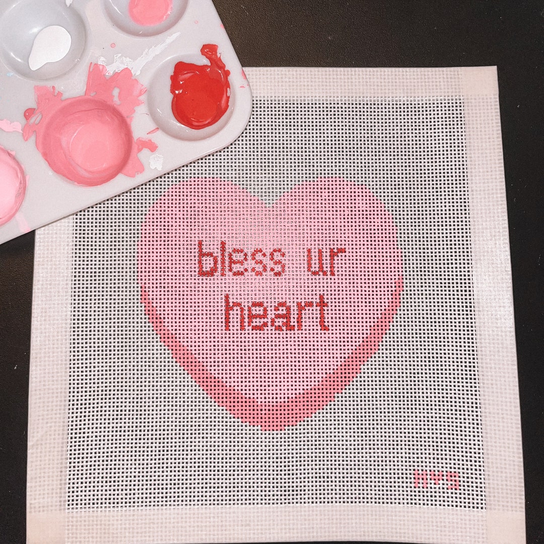 Bless Ur Lil Heart | Stitch Painted Valentine’s Day Needlepoint Canvas ...