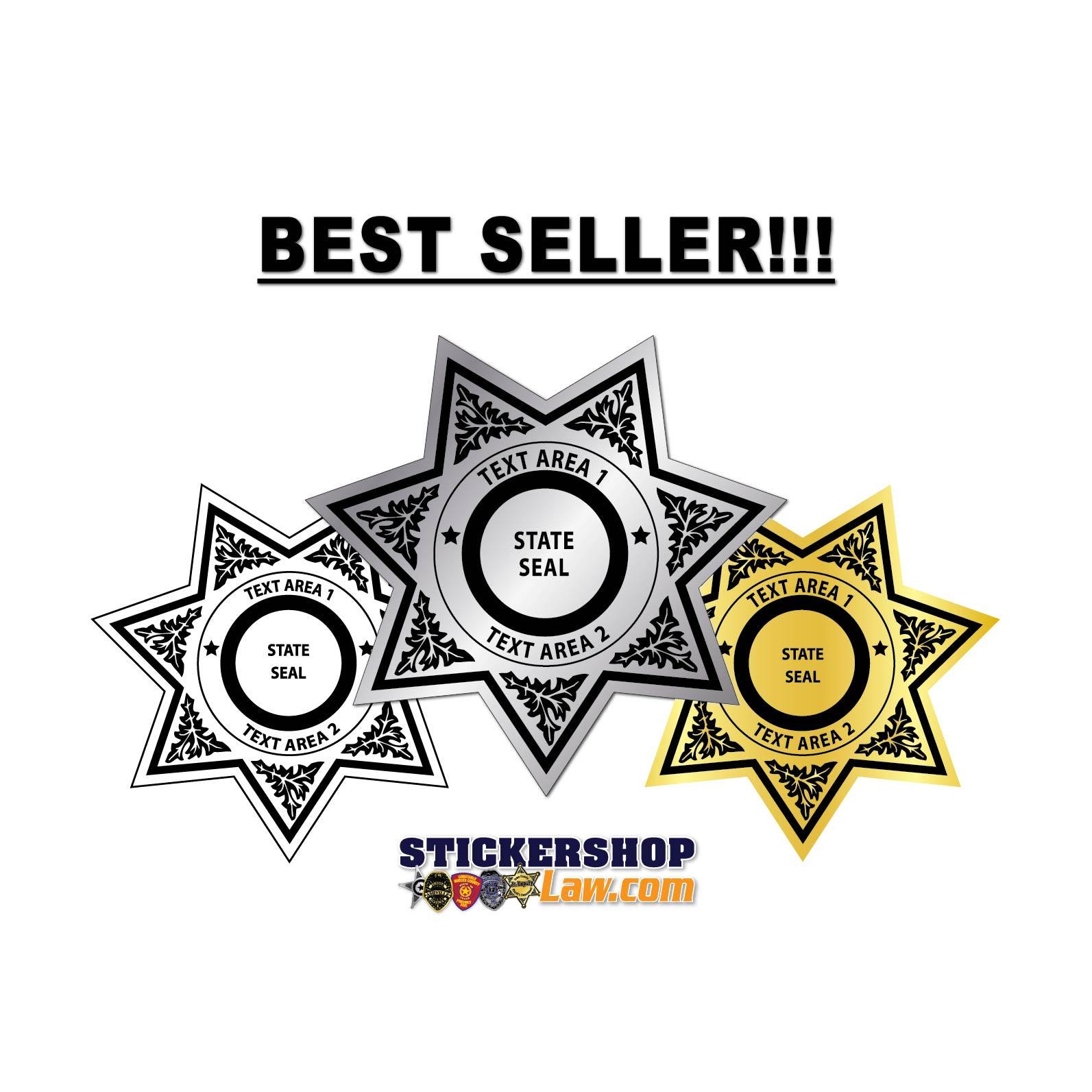 Custom Sheriff Star Stickers - 500 - 15,000 7pt Stars - Free Proofs ...