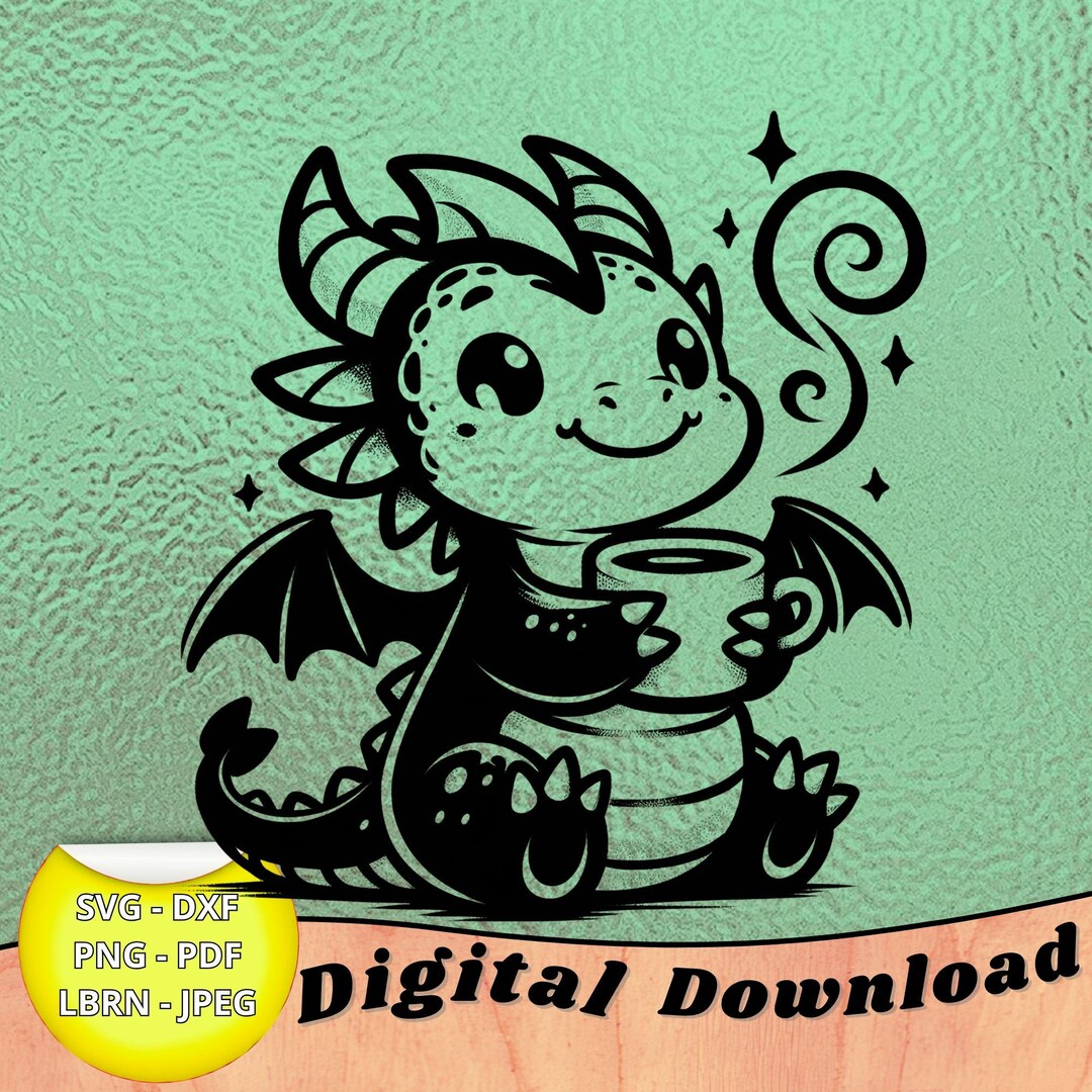 Cute Dragon With Coffee Cup SVG Perfect for Mugs, Shirts, Keychains ...
