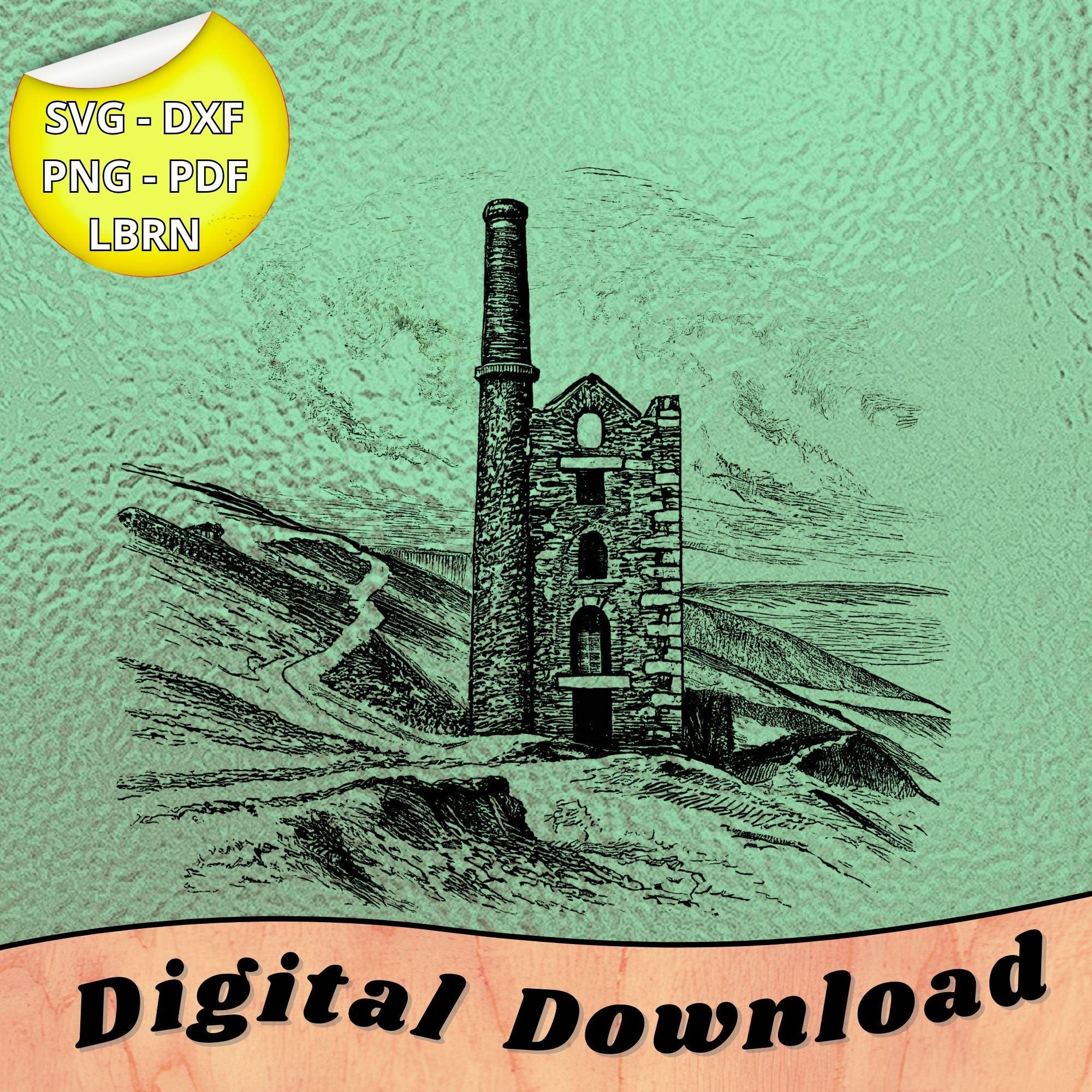 Cornish Tin Mines Printable Artwork SVG, DXF, Png, Pdf Files for Laser ...