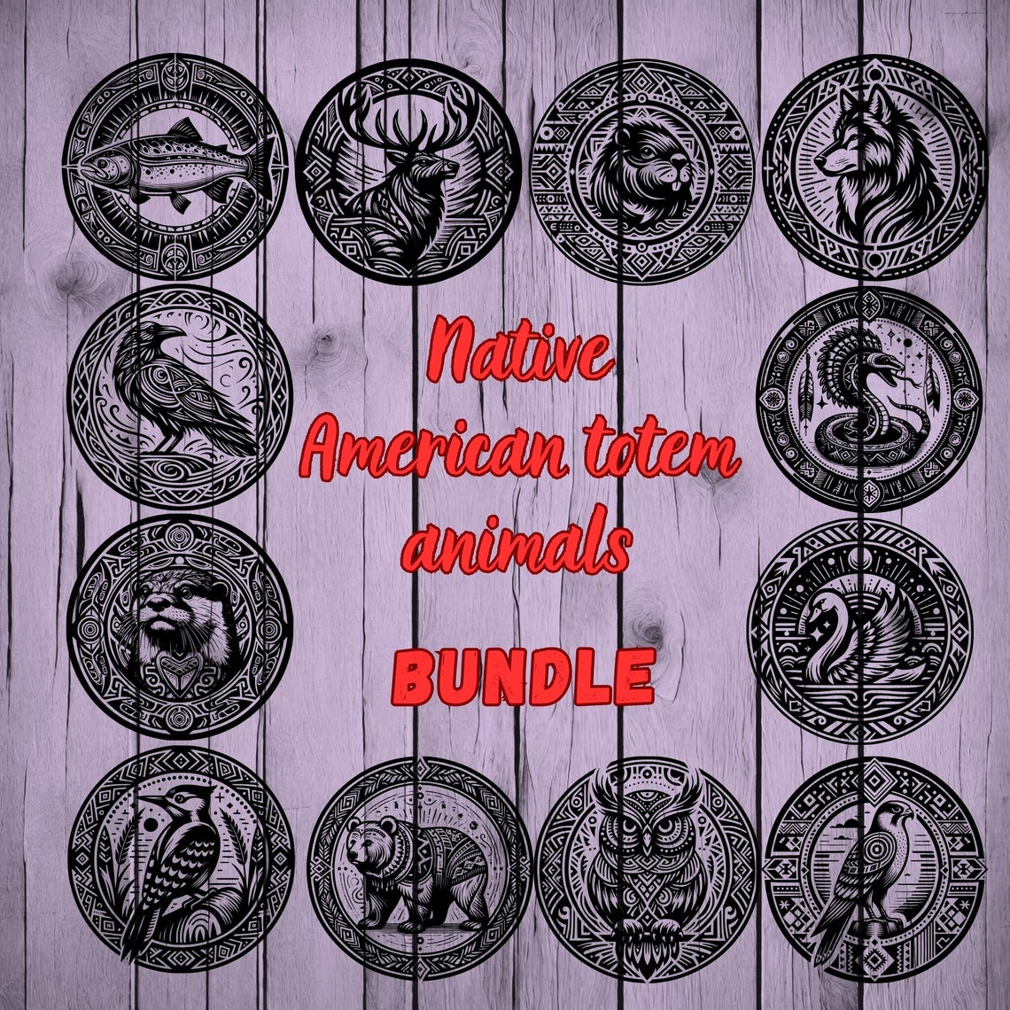 NATIVE American Totem ANIMALS & Wolf, Deer, Bird, Bear, Raven, Snake ...