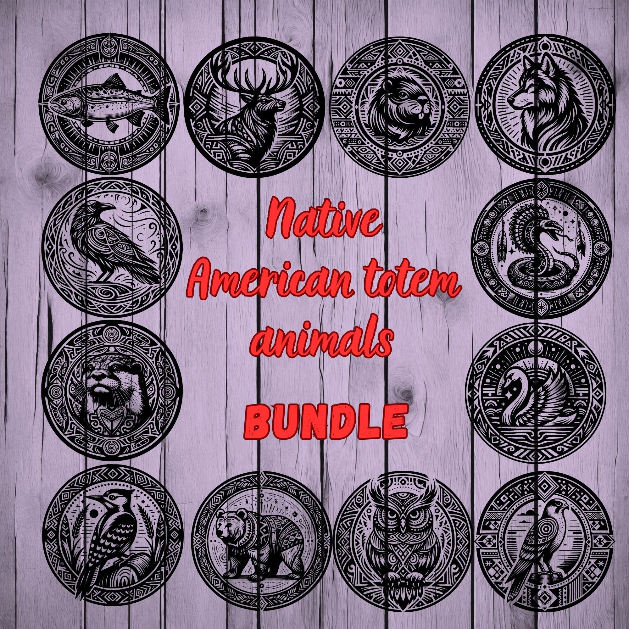 NATIVE American Totem ANIMALS & Wolf, Deer, Bird, Bear, Raven, Snake ...