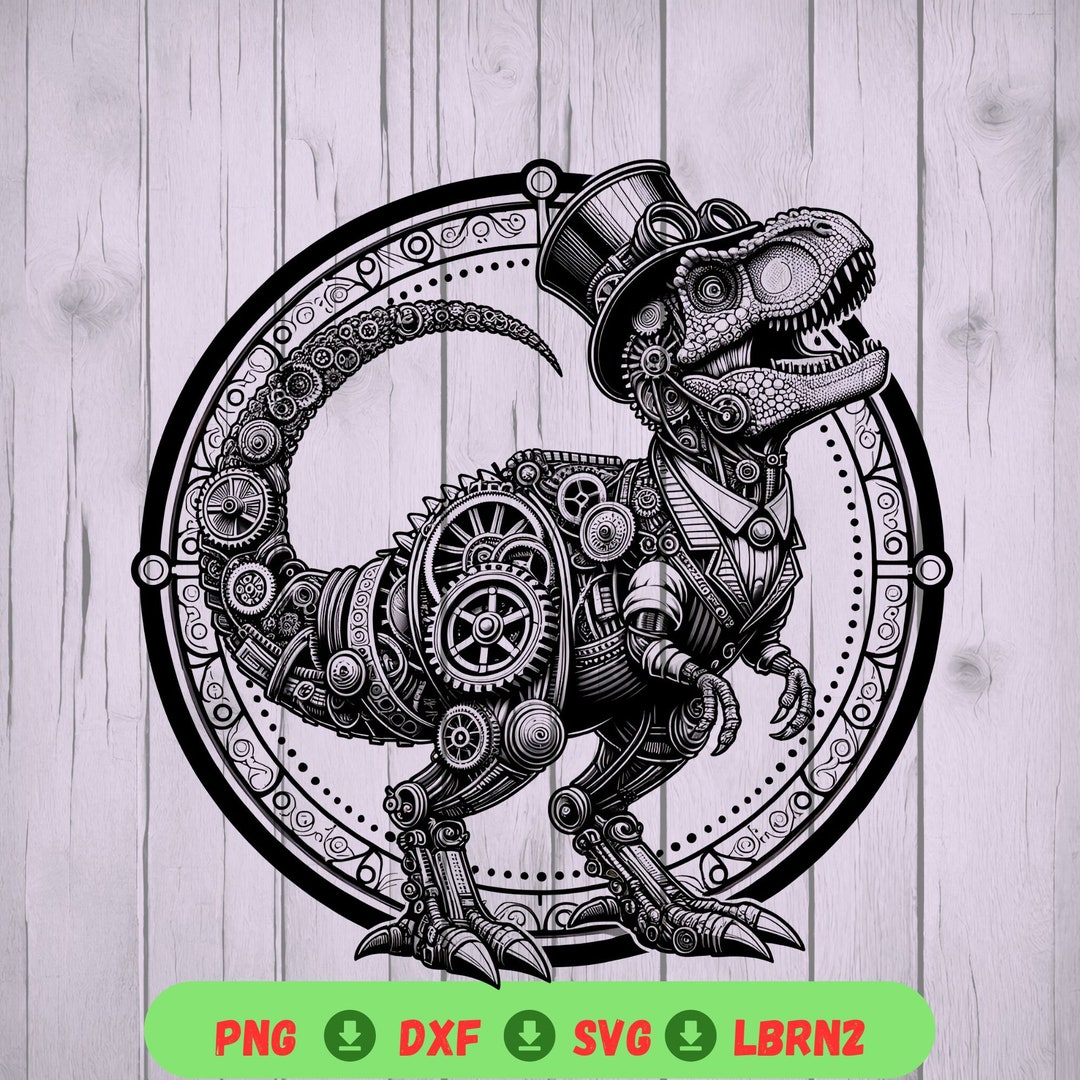 STEAMPUNK DINOSAUR SVG Fantasy Trex, Cyberpunk T-rex, Gears Dino Png ...