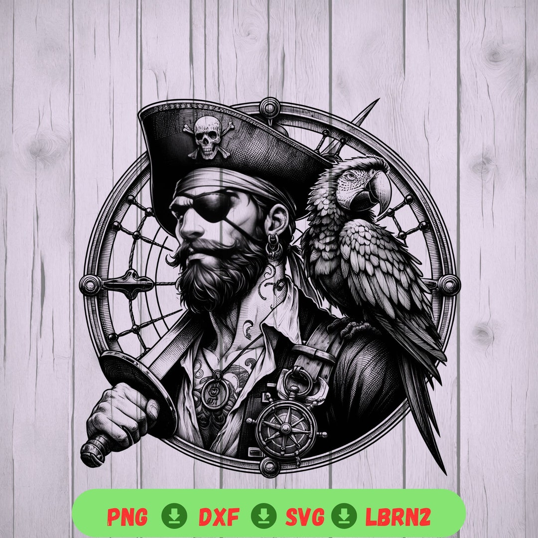 PIRATE CAPTAIN SVG Corsair Svg, Pirate Design With Parrot for Mugs ...