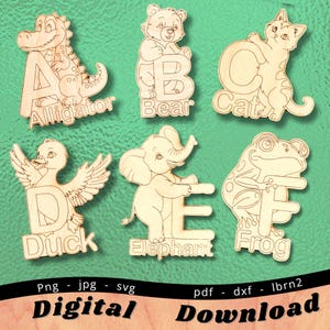 Wooden Animal Alphabet Shapes for Kids SVG English Version Creative ...
