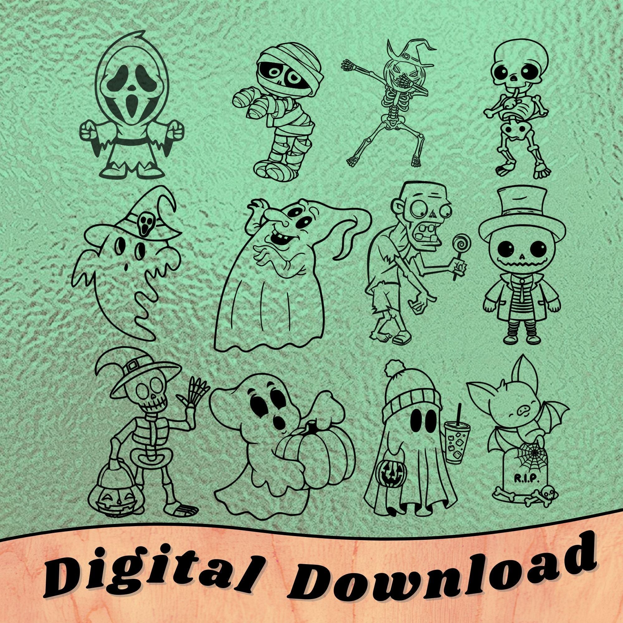 Spooky Halloween Wooden Coloring Pages Skeletons, Zombies, Ghosts Laser ...